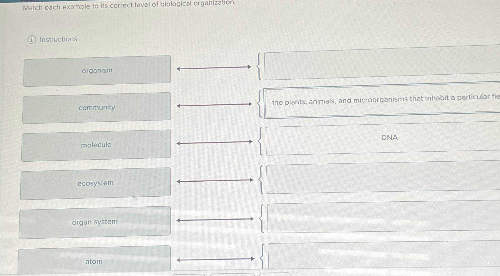Solved Match each example to its correct level of biological | Chegg.com