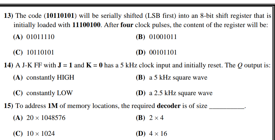 Solved 13) The code (10110101) will be serially shifted (LSB | Chegg.com