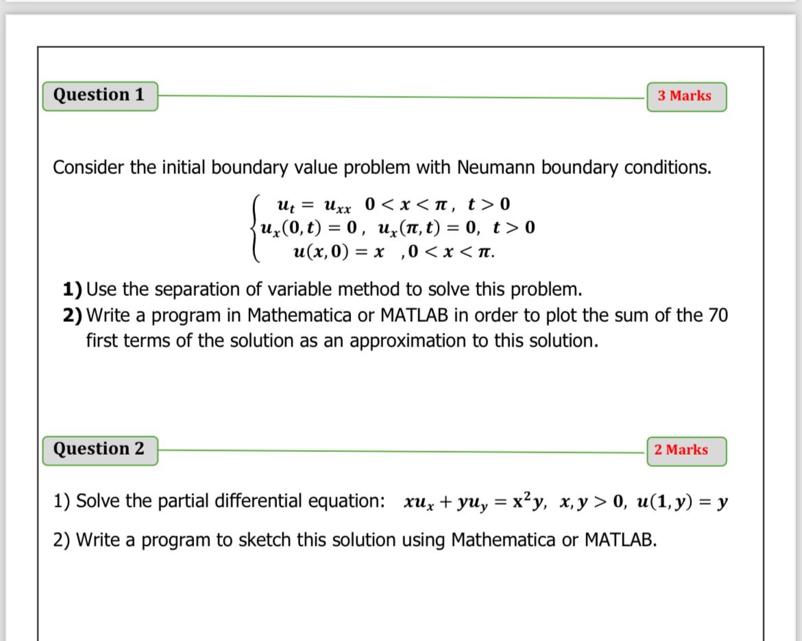 Solved Question 1Consider the initial boundary value problem | Chegg.com