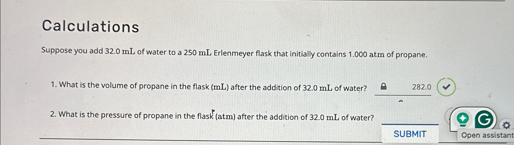 Solved CalculationsSuppose you add 32.0mL ﻿of water to a | Chegg.com