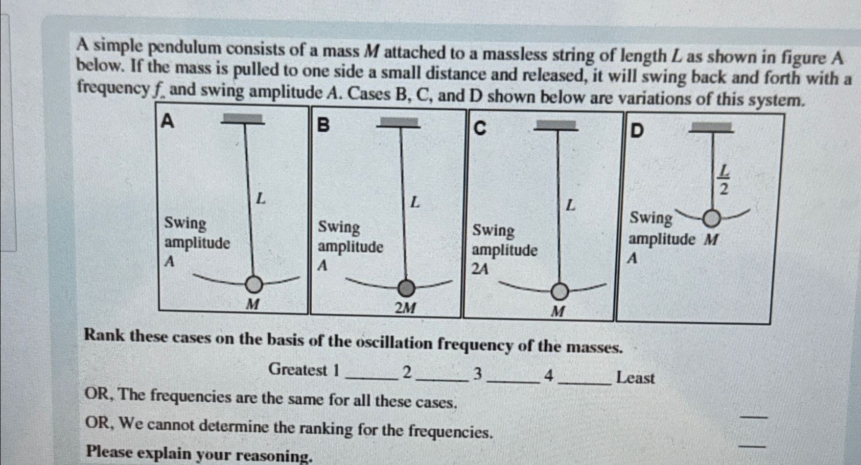 Solved A simple pendulum consists of a mass M ﻿attached to a | Chegg.com