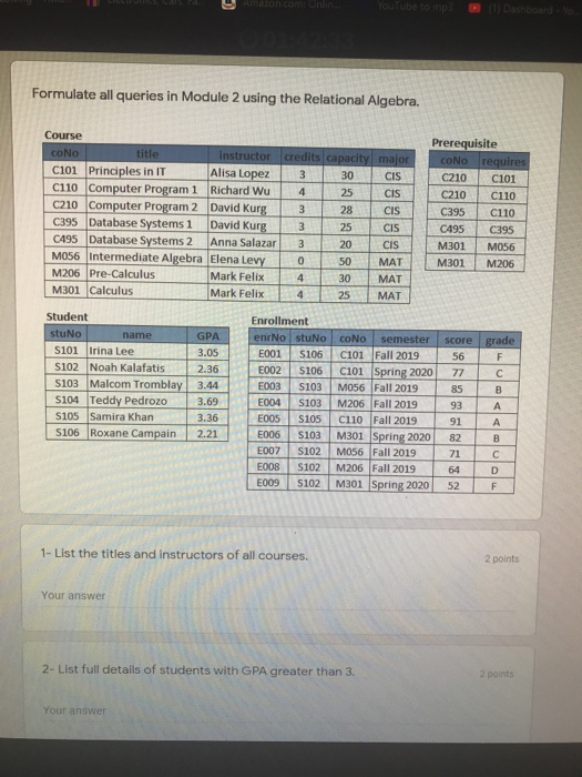 Solved Formulate All Queries In Module 2 Using The