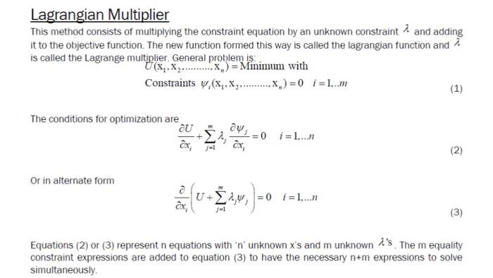 Solved Lagrangian Multiplier This method consists of | Chegg.com