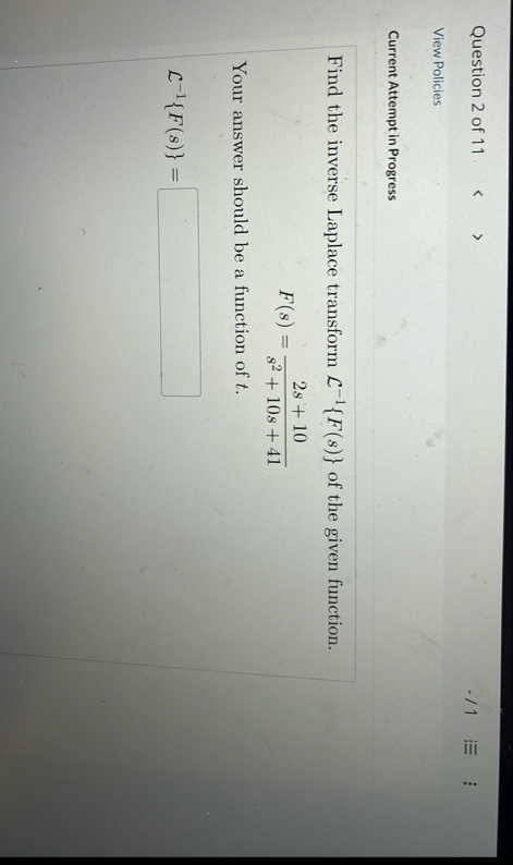 Solved Question 2 ﻿of 11View PoliciesCurrent Attempt in | Chegg.com