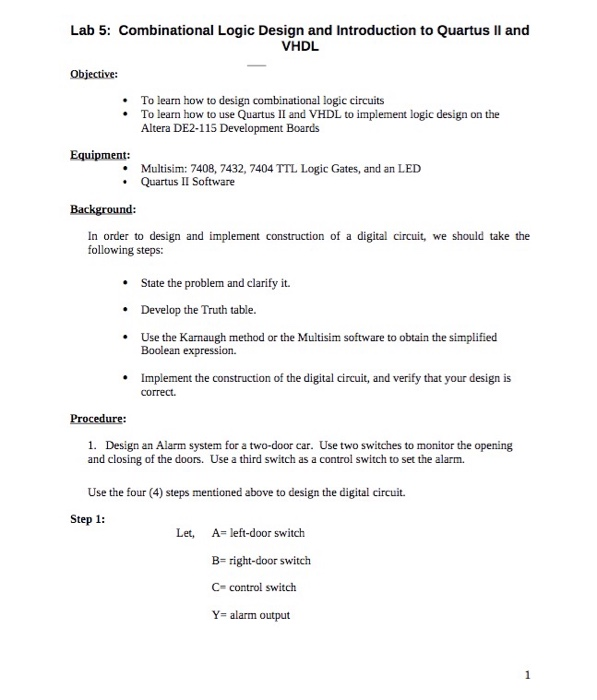 Lab 5: Combinational Logic Design and Introduction to | Chegg.com