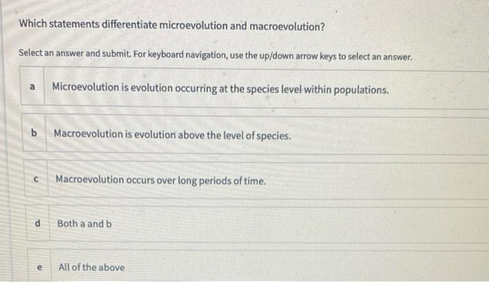 Solved Which statements differentiate microevolution and | Chegg.com