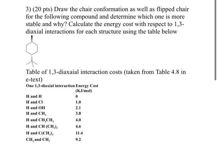Solved 3) (20 pts) Draw the chair conformation as well as | Chegg.com