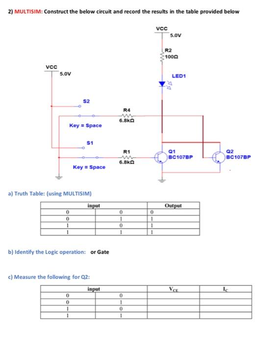 Solved 2) MULTISIM: Construct the below circuit and record | Chegg.com
