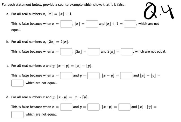 Solved For each statement below, provide a counterexample | Chegg.com