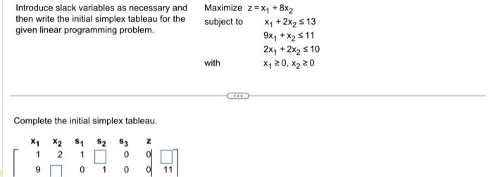 Solved Introduce slack variables as necessary and then write | Chegg.com