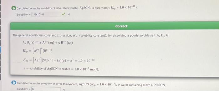 Solved (a calculate the molar solublity of silver | Chegg.com