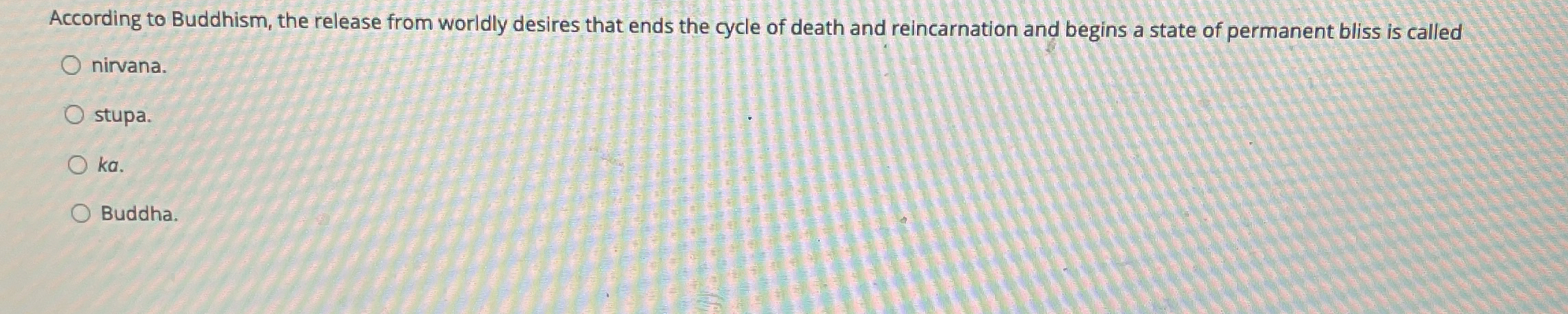 Solved According to Buddhism, the release from worldly | Chegg.com