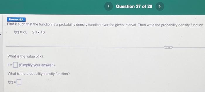 Find k such that the function is a probability | Chegg.com
