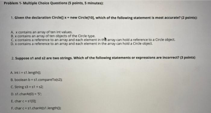 Solved Problem 1- Multiple Choice Questions (5 points, 5 | Chegg.com