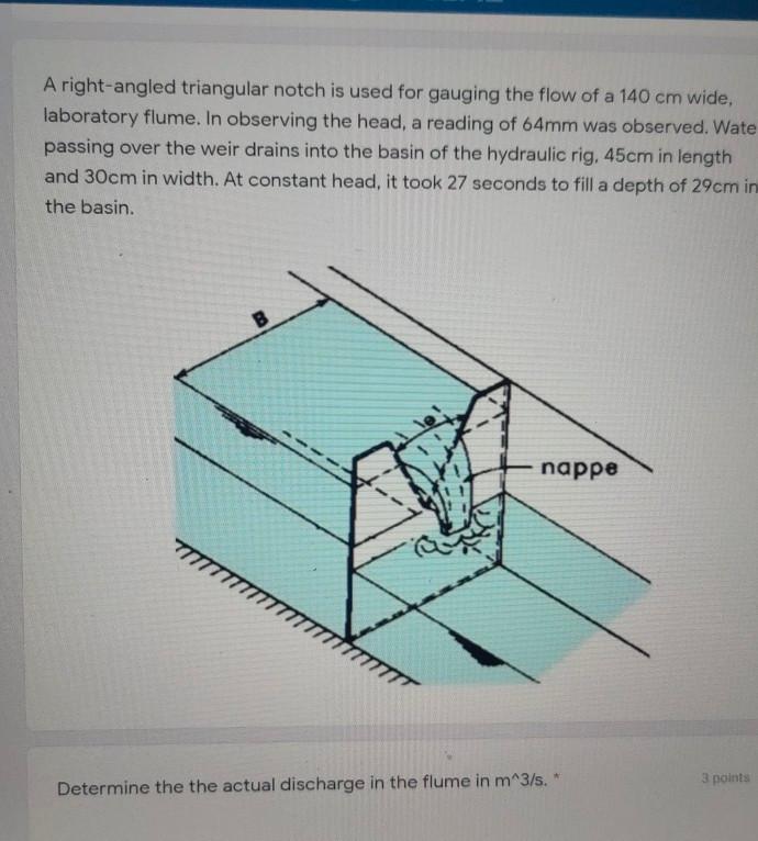 Solved A right-angled triangular notch is used for gauging | Chegg.com