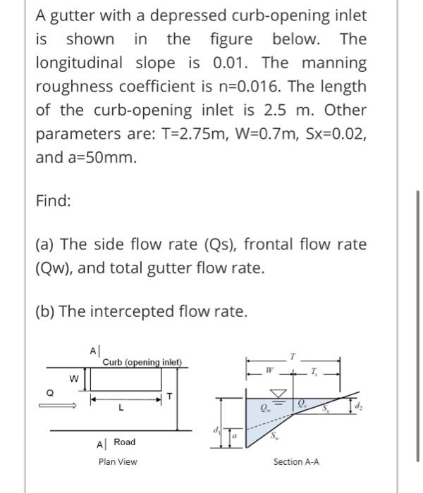 Solved A gutter with a depressed curb-opening inlet is shown | Chegg.com