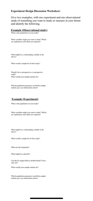 Experiment Design Discussion Worksheet: Give two | Chegg.com
