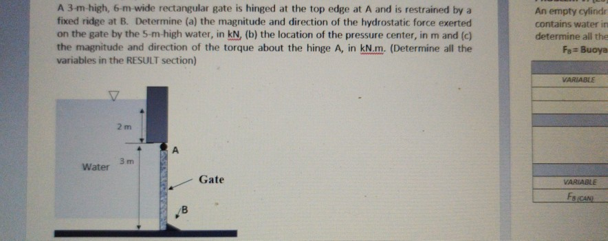 Solved A 3-m-high, 6-m-wide rectangular gate is hinged at | Chegg.com