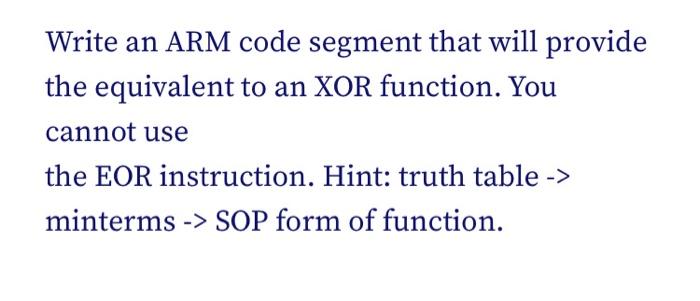 Solved Write an ARM code segment that will provide the | Chegg.com