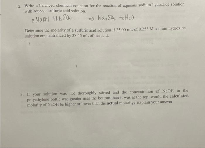 Solved 2. Write a balanced chemical equation for the | Chegg.com