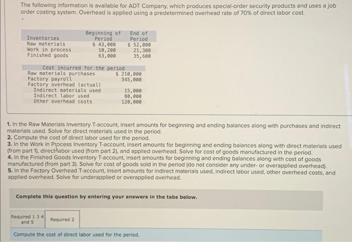 Solved The following information is available for ADT | Chegg.com