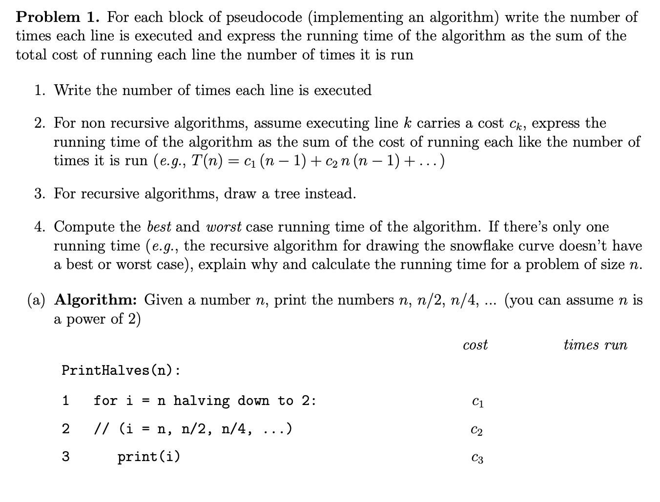Solved Problem 1. ﻿For each block of ﻿pseudocode | Chegg.com