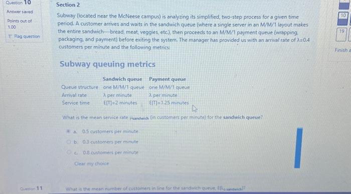 section2 Subway (located near the McNeese campus) is | Chegg.com