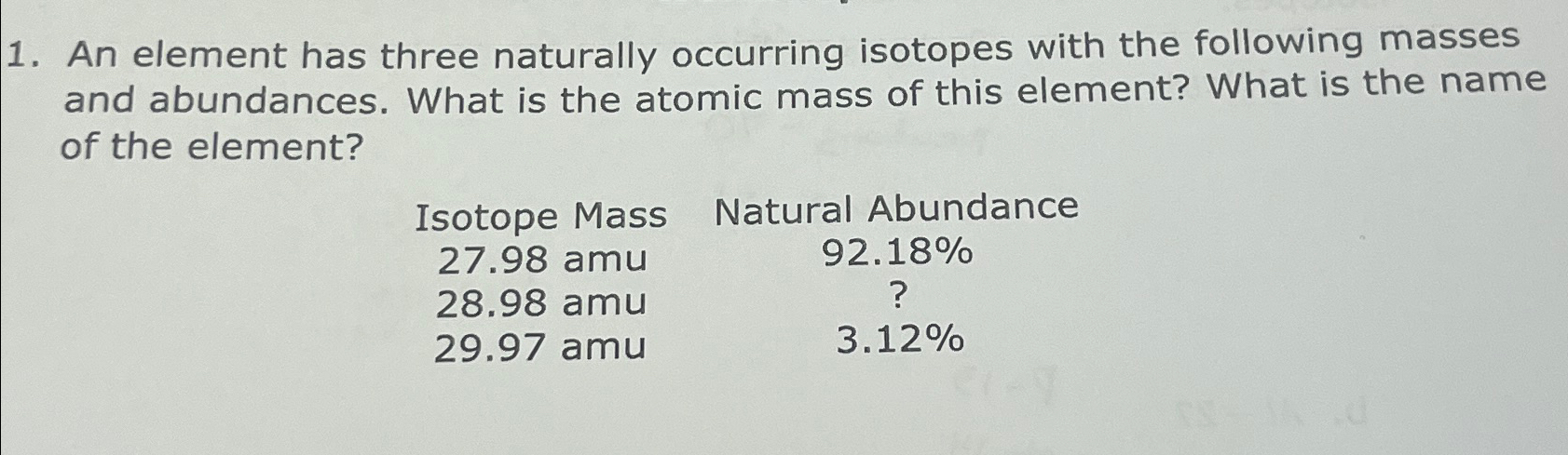 Solved An element has three naturally occurring isotopes | Chegg.com