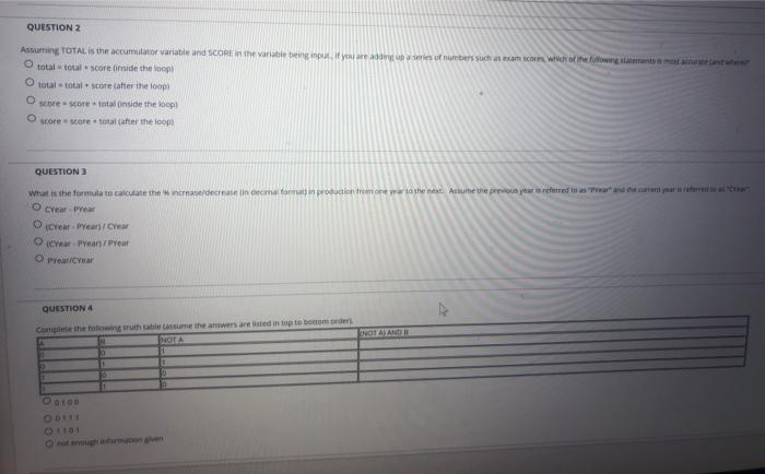 Solved QUESTION 2 Assuming TOTAL is the accumulate variable | Chegg.com