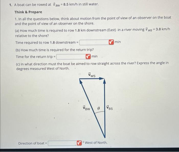 Solved A boat can be rowed at vBW=8.5 km/h in still water. | Chegg.com