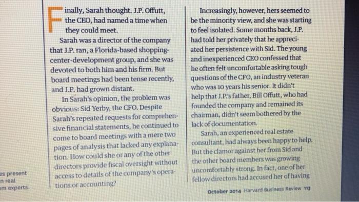 Solved Foto inally, Sarah thought. J.P. Offutt, the CEO, | Chegg.com