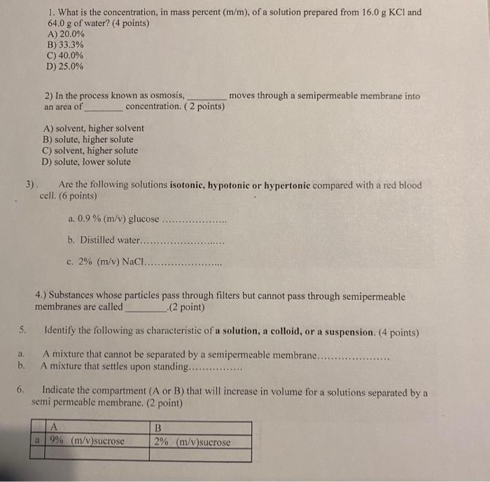 Solved 1. What is the concentration, in mass percent (m/m), | Chegg.com