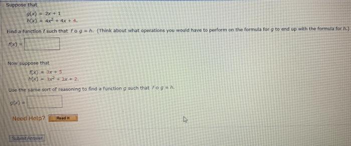 Solved Suppose that 9(x) = 2x + 1 h(x) = 4x2 + 4x + 4. Find | Chegg.com