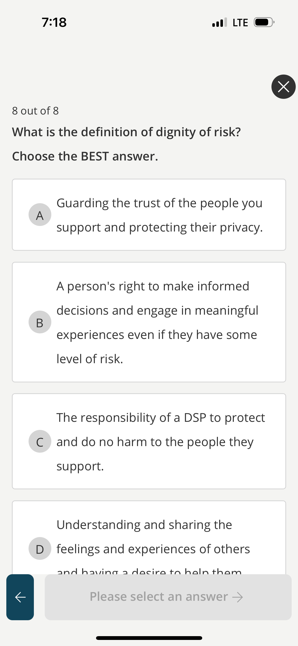 Solved 7:18LTE8 ﻿out of 8What is the definition of dignity | Chegg.com