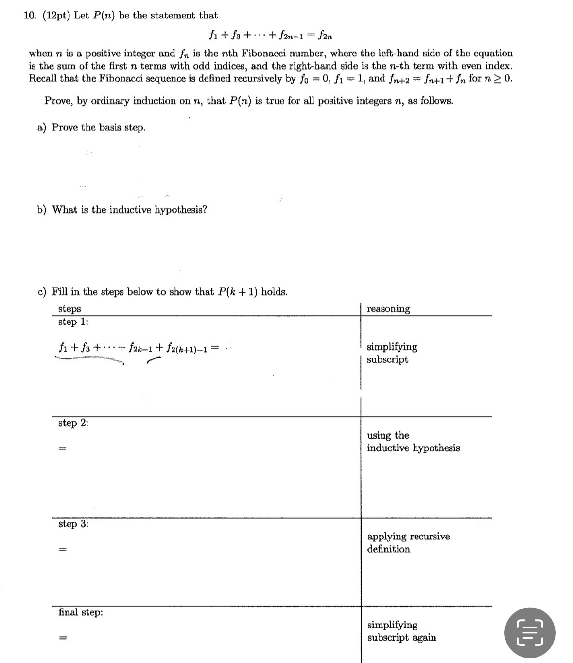 Solved (12pt) ﻿Let P(n) ﻿be the statement | Chegg.com