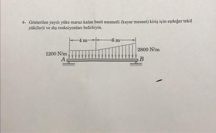 Solved 4- Gösterilen yayılı yüke maruz kalan basit mesnetli | Chegg.com