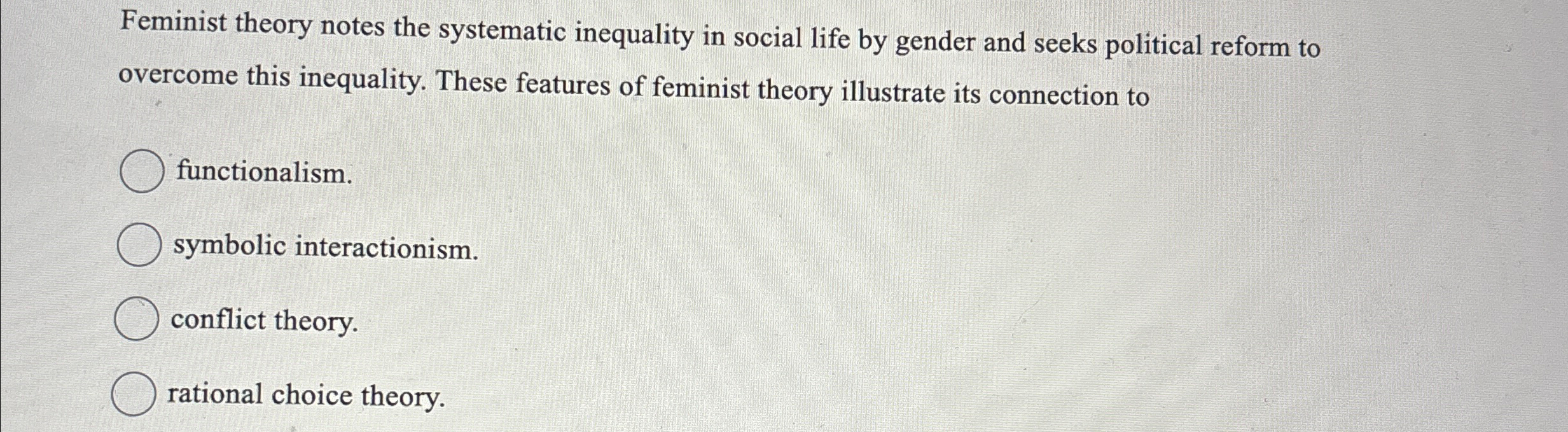 Solved Feminist theory notes the systematic inequality in | Chegg.com