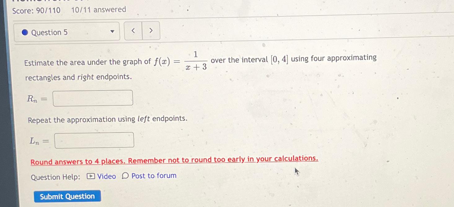 Solved Estimate the area under the graph of f(x)=1x+3 ﻿over | Chegg.com