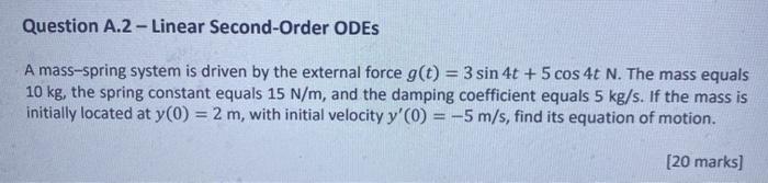 Solved Question A.2 - Linear Second-Order ODES A mass-spring | Chegg.com