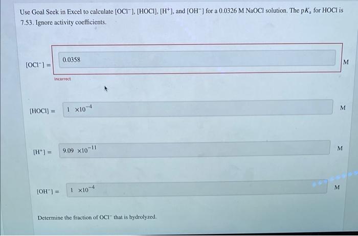 Solved Use Goal Seek in Excel to calculate [OCI"). [HOCI). | Chegg.com
