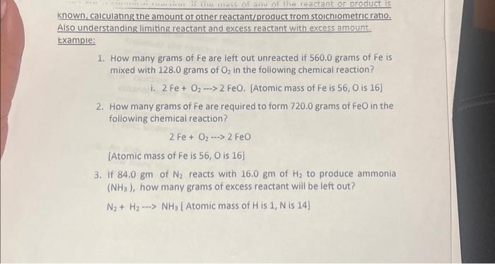 Solved own, caiculating the amount of other reactant/product | Chegg.com