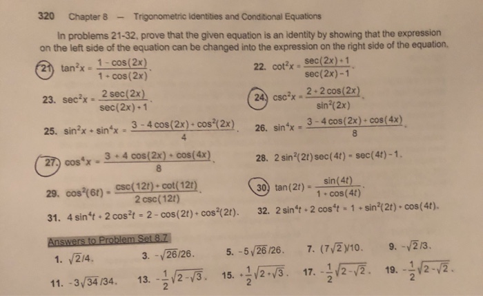 Solved 320 Chapter 8 - Trigonometric Identities and | Chegg.com