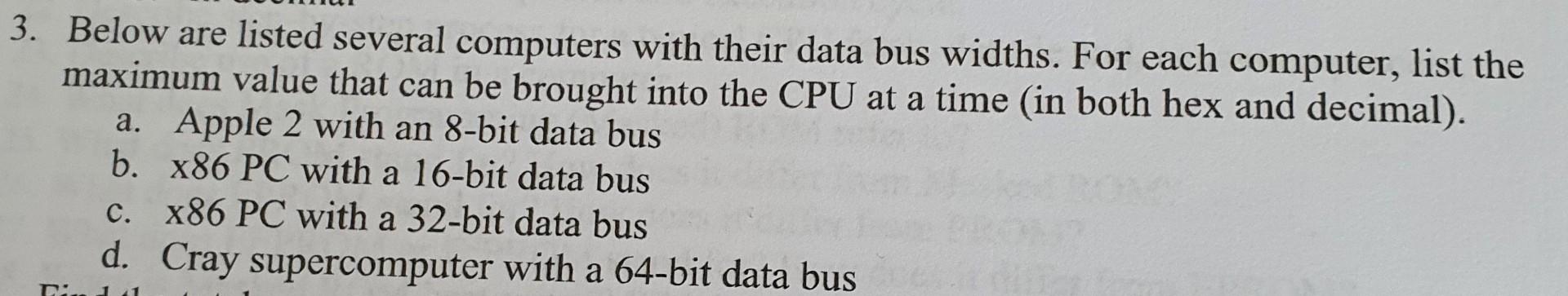 Solved 3. Below are listed several computers with their data | Chegg.com