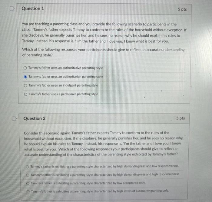 Solved D Question 1 You are teaching a parenting class and | Chegg.com Solved D Question 1 You are teaching a parenting class and | Chegg.com