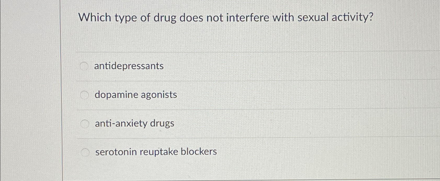 Solved Which type of drug does not interfere with sexual | Chegg.com