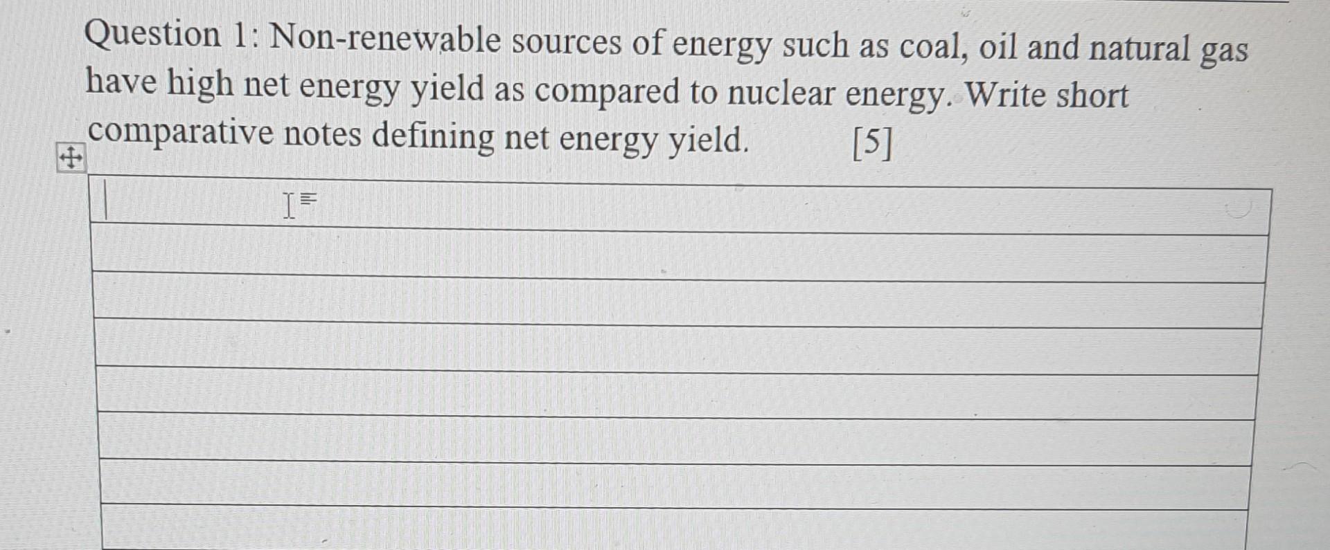 Solved Question 1: Non-renewable sources of energy such as | Chegg.com