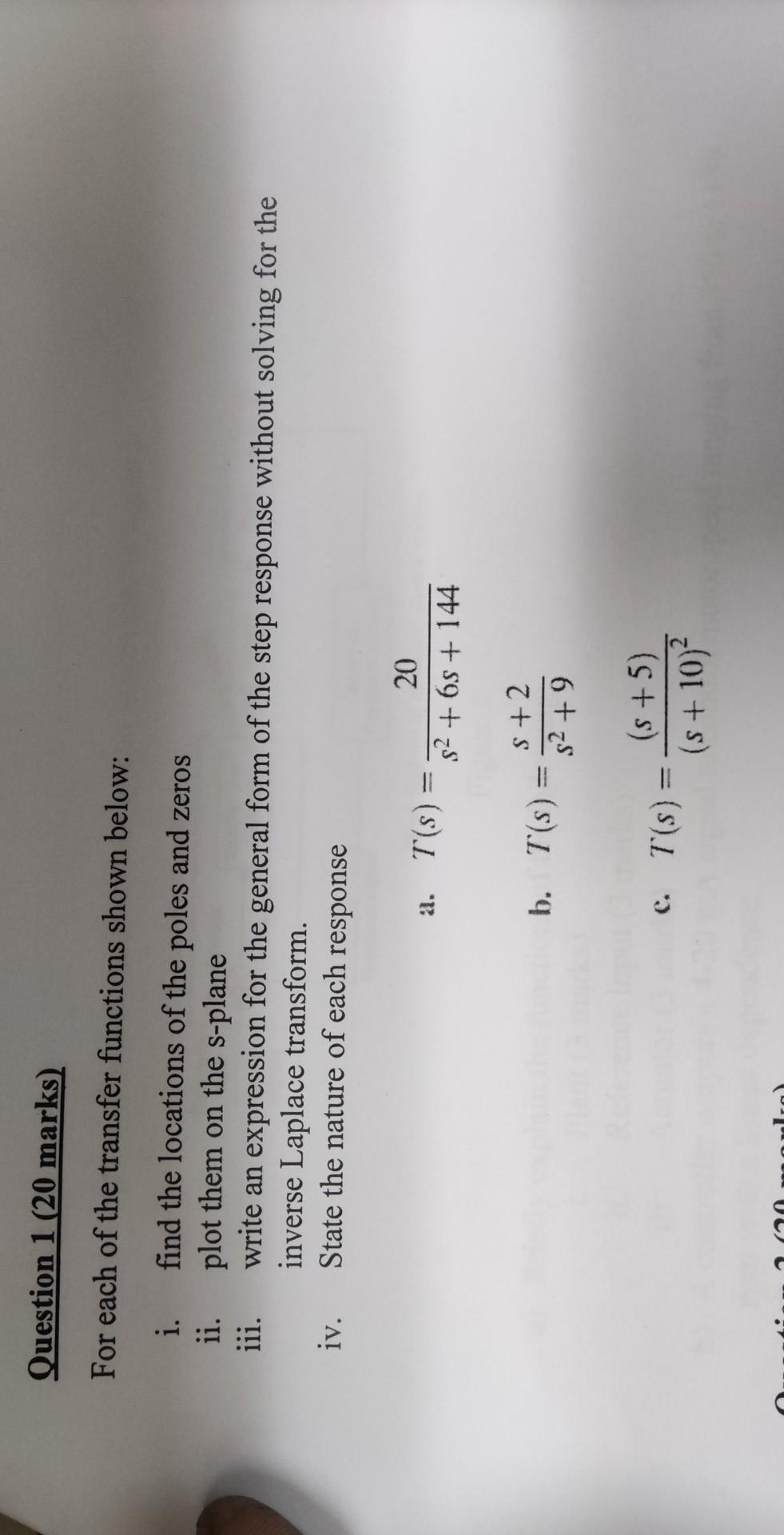 Solved Question 1 (20 marks) For each of the transfer | Chegg.com