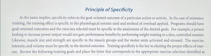 Solved Principle of Specificity As the name implies, | Chegg.com