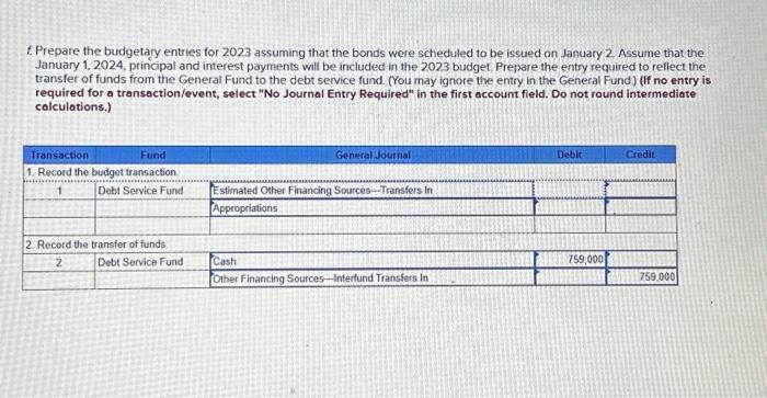 Solved f. Prepare the budgetary entries for 2023 assuming | Chegg.com