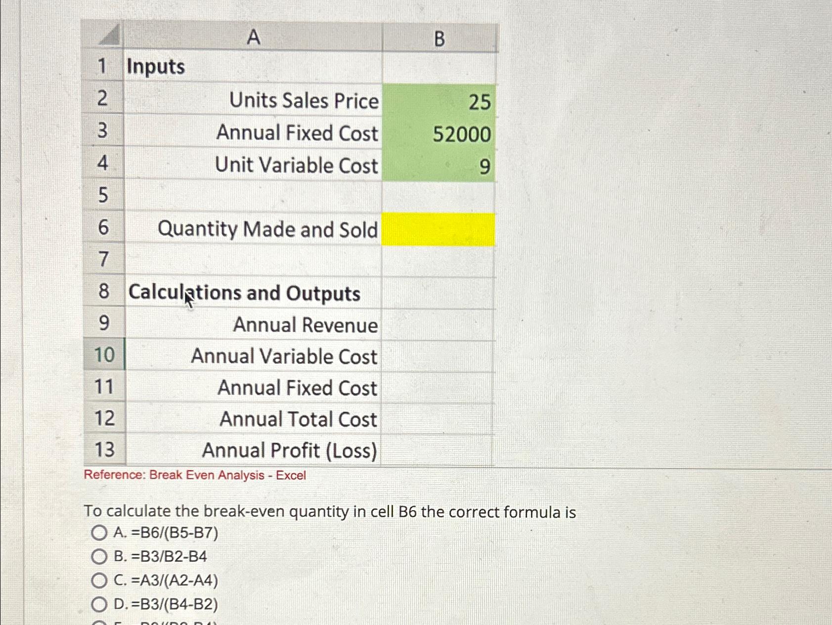 Solved \table[[,A,B],[1,Inputs,],[2,Units Sales | Chegg.com